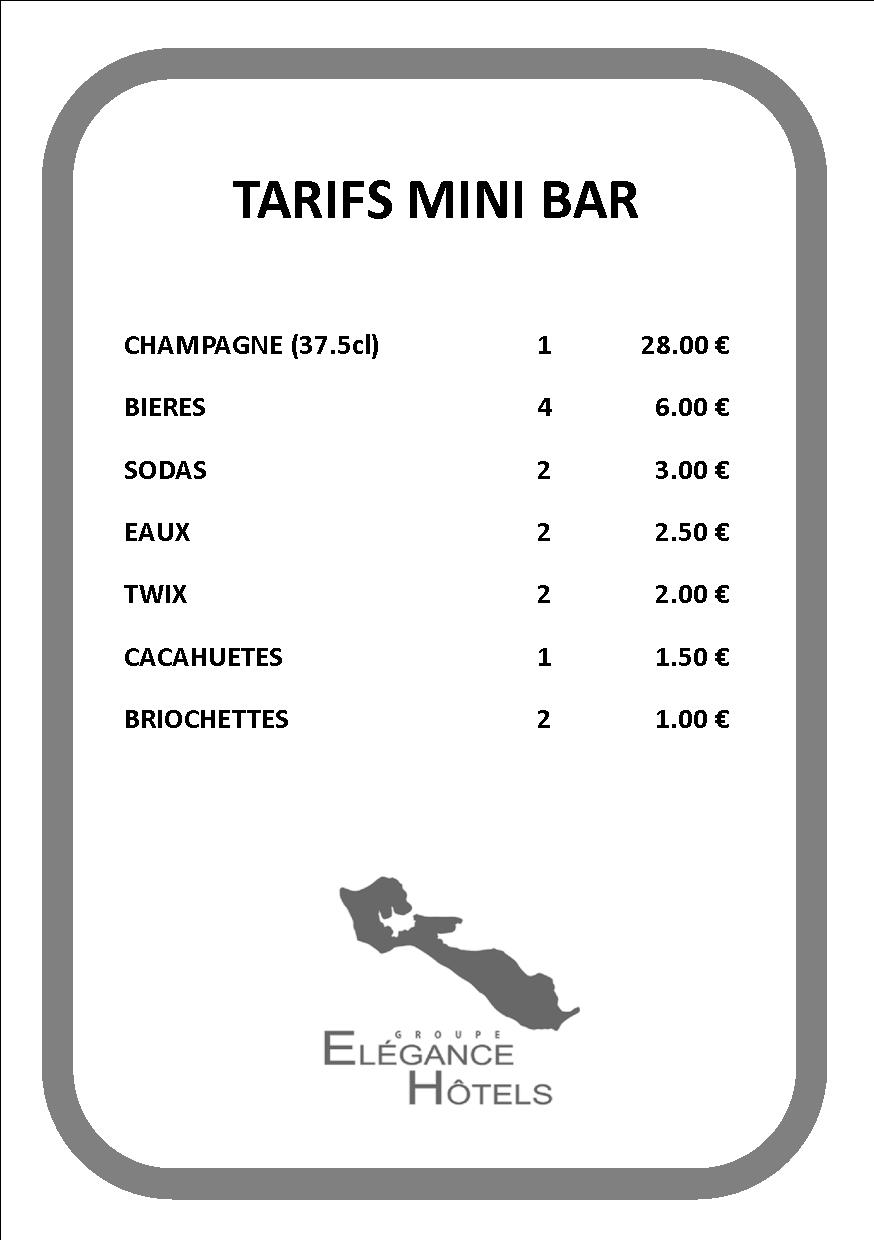 TARIFS MINI BAR - format A5 - Autocollants - 80 exemplaires | Hôtel L ...